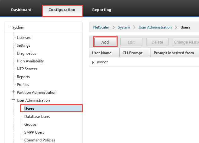 Configure NetScaler user in Command Center