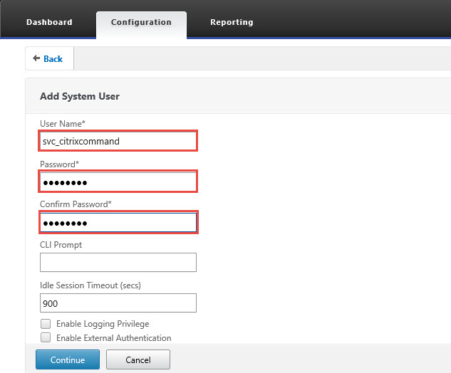 Configure NetScaler user in Command Center