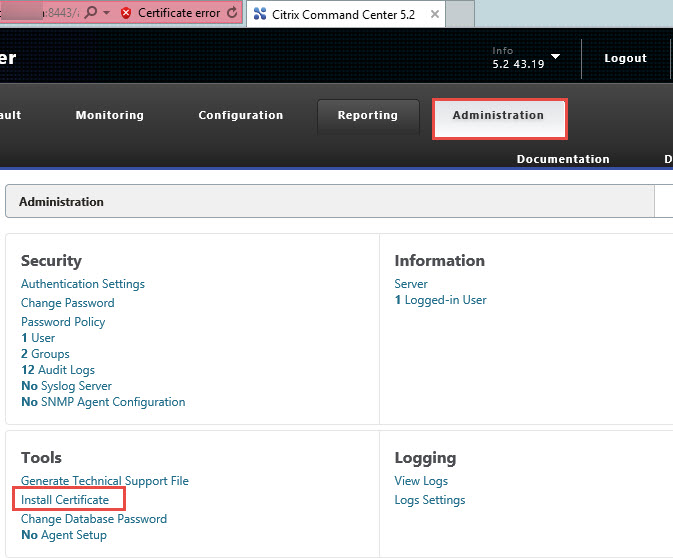 Citrix Command Center Install a Digital Certificate