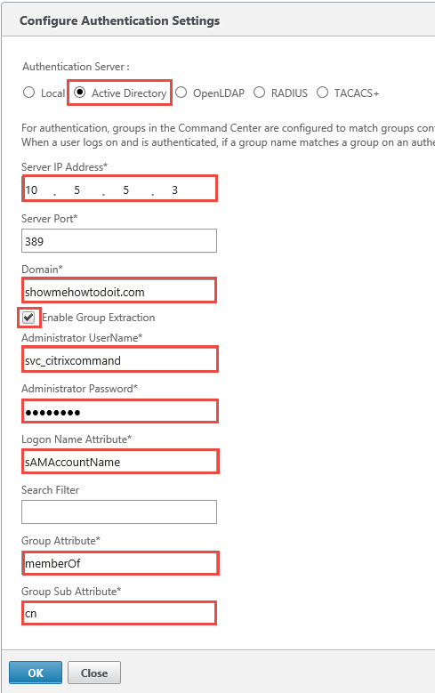 Citrix Command Center Configure LDAP Authentication