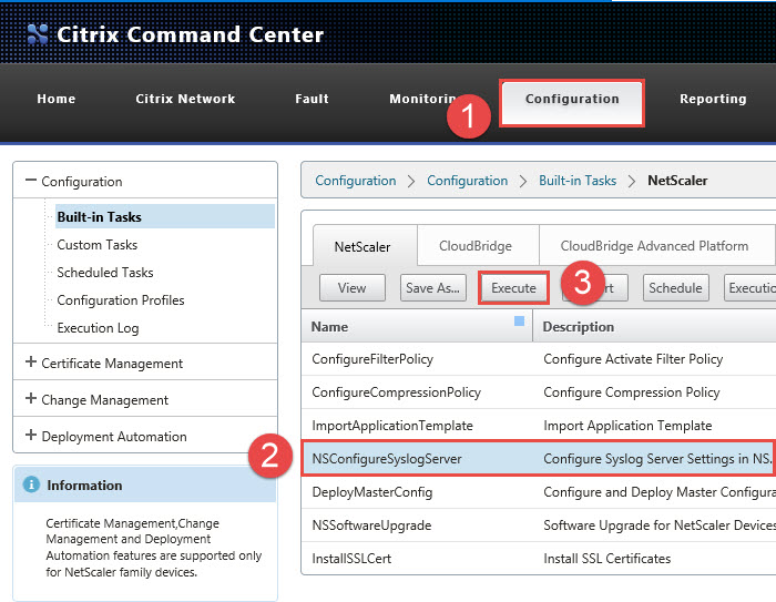 Configure Citrix Command Center as a Syslog for NetScaler